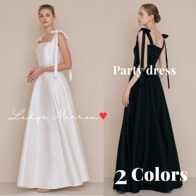 肩リボンドレス ウェディングドレスドレス ドレス 大人 ピアノ発表会 二次会花嫁ドレス 演奏会ドレス ロングドレス 演奏会 前撮りドレス パーティードレス コンクールドレス Aラインドレス 韓国 ショルダーリボン 春 夏 秋 冬  可愛い