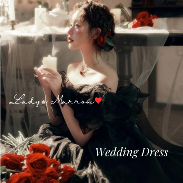 前撮り ドレス 黒 ウェディングドレス ウエディングドレス カラードレス 黒いドレス 演奏会 ドレス 大人 ピアノ 発表会 二次会 ドレス 花嫁 イブニングドレス Aライン ブラックドレス 前撮りドレス オフショル 花嫁 かわいい 二次会 オフショルダー