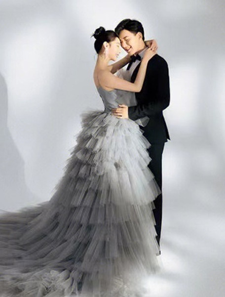 ウェディングドレス ウエディングドレス グレー 灰色 前撮り ドレス