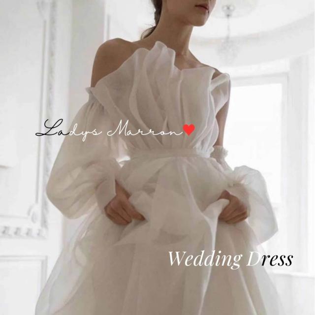 ウェディングドレス ウエディングドレス 白 前撮り ドレス 結婚式 二次会 ドレス 花嫁 オフショルダー オフショル 袖あり 白いドレス 花嫁かわいい 花嫁二次会ドレス フォトウェディング 韓国 ベアトップ ビスチェ 春 夏 秋 冬 可愛い