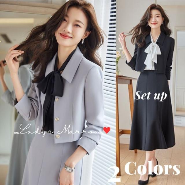 セレモニースーツ セレモニーセットアップ レディース 卒業式スーツ 卒園式スーツ 入学式スーツ 入園式スーツ 黒 灰色 入学式 卒業式 ママ 母親 入園式 卒園式 ママスーツ 服 服装 韓国 セットアップ 上下セット ツーピース