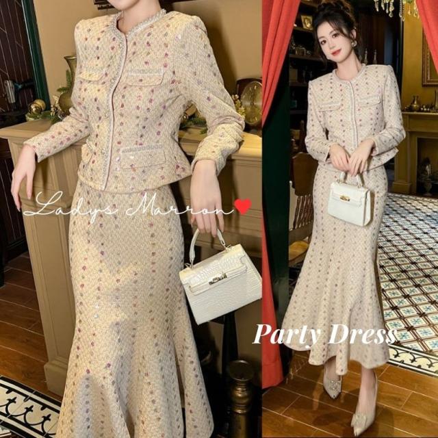 スパンコールドレス パーティードレス 冬 個性的 韓国 お呼ばれドレス 結婚式 マーメイドドレス 同窓会ドレス 成人式ドレス結婚式タイトドレス 二次会ドレス セットアップ ロングドレス 2点セット 上下セット 総柄 春 秋 ロング丈 長袖