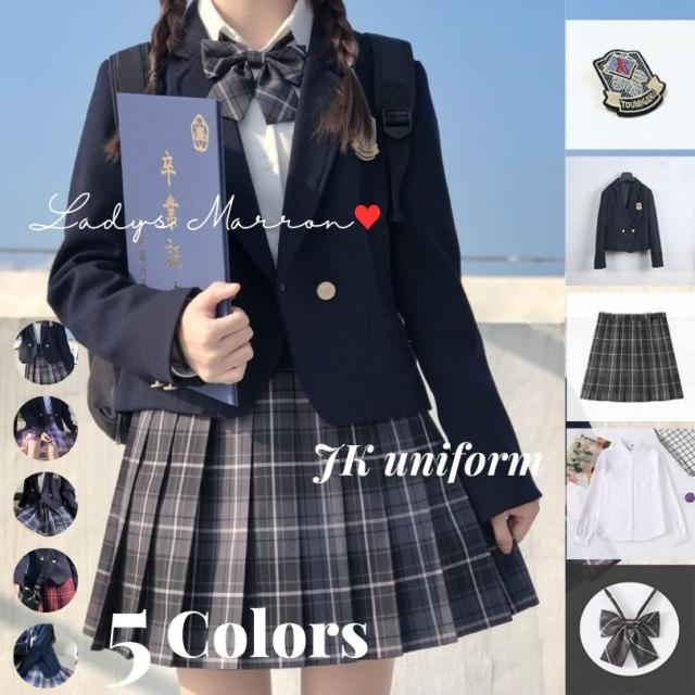 卒業式 ブレザー 制服 服装 紺ブレ JK制服 jkブレザー 女子高生制服 子供スーツ キッズスーツ 卒園式 子供服 スーツ女の子 小学生 中学生 高校生 ジャケット ブラウス スカート リボン 入学式スーツ セットアップ ５点セット