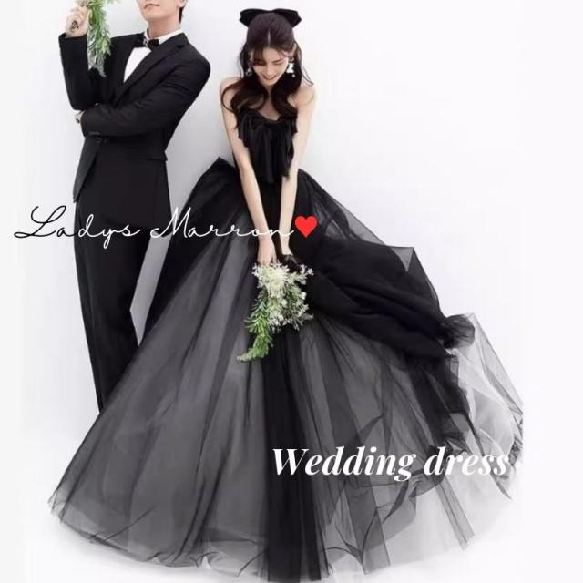 ウェディングドレス ウエディングドレス 黒 前撮り ドレス イブニングドレス 個性的ドレス 演奏会 二次会 花嫁 ロング 前撮りドレス オフショル オフショルダー 韓国 ベアトップ 春 夏 秋 冬 可愛い フォトウェディング 結婚式 海外挙式