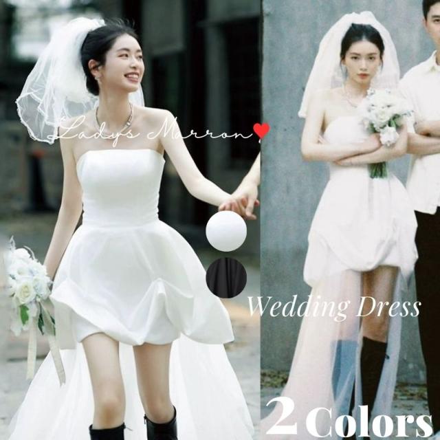 フィッシュテール ウェディングドレス ミニ ミニ丈 韓国 ショート丈 ウエディングドレス 白 前撮りドレス 結婚式 二次会ドレス 花嫁 白いドレス ミニスカ オフショルダー オフショル フォトウェディング ベアトップ 春 夏 秋 冬  可愛い 個性的