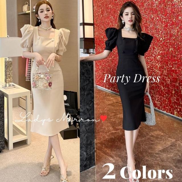 お呼ばれドレス 結婚式 タイトドレス マーメイドドレス パーティードレス 韓国 パワーショルダー 黒パーティードレス 半袖ドレス ベージュドレス 結婚式服装 夏ドレス 20代 30代 二次会ドレス ひざ丈ワンピース 春 夏 秋 冬 半袖 可愛い
