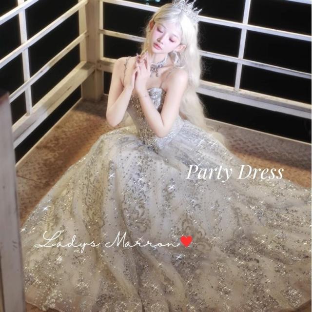 スパンコールドレス キャミドレス キャミソールドレス パーティードレス プリンセスドレス ロングドレス 演奏会ドレス ウェディングドレス イブニングドレス プリンセスライン 韓国 無地 花柄 キャミソール 春 夏 秋 冬 ロング丈  可愛い