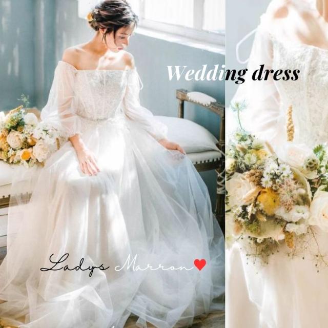 ウェディングドレス ウエディングドレス 前撮りドレス 花嫁二次会ドレス 白いドレス 白レースドレス オフショルドレス オフショルダー 二次会花嫁ドレス フォトウェディング 花嫁かわいい ベアトップ 可愛いドレス ロングドレス 刺繍