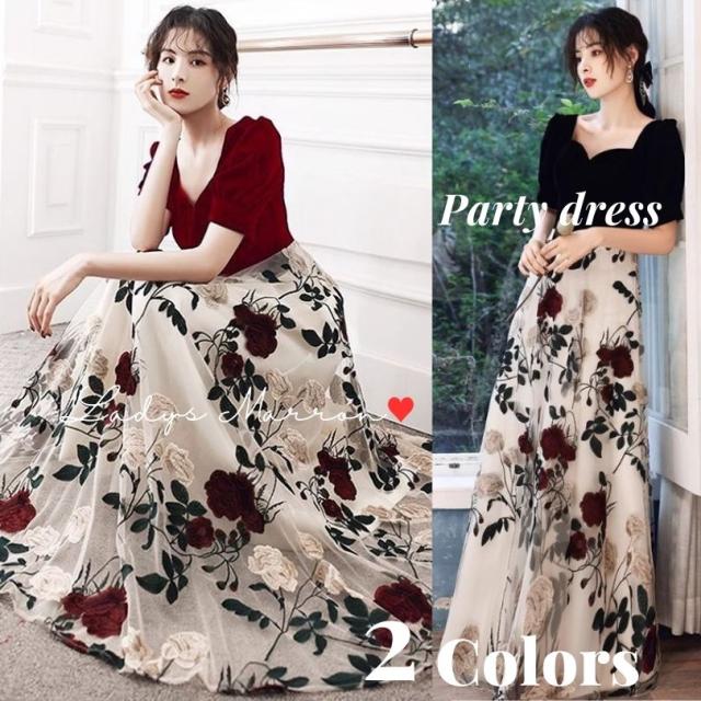 花柄ワンピース 半袖 花刺繍 花柄ドレス ワンピース 夏ワンピース 切り替えワンピース ウエスト切り替えワンピース マキシワンピース マキシ丈ワンピース 大人可愛い サマーワンピース 高級 パーティードレス ロングドレス 韓国 春 夏 秋 冬