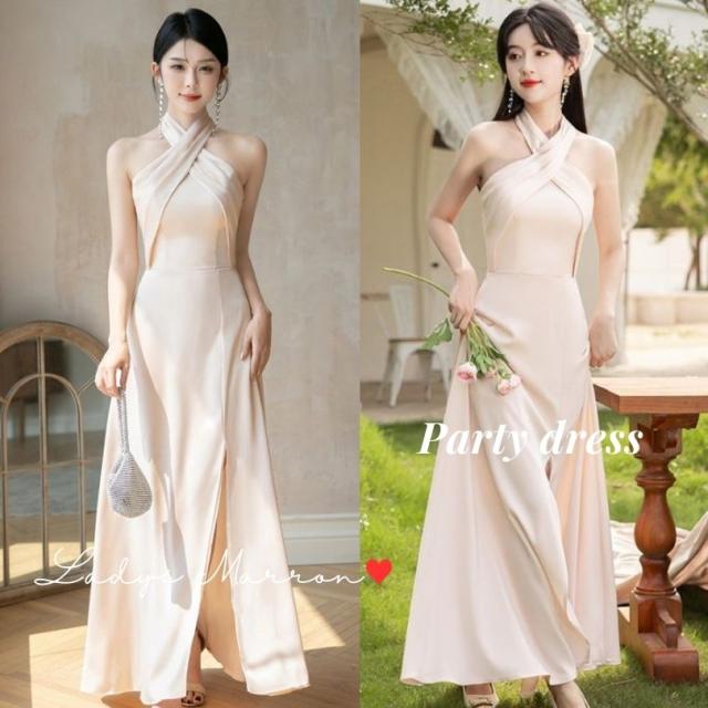 ホルターネックドレス ベージュドレス イブニングドレス パーティードレス 韓国 お呼ばれドレス 結婚式 ドレス 結婚式お呼ばれドレス 結婚式ドレスお呼ばれ ロングドレス 20代 30代 40代 結婚式お呼ばれ 服 ロングワンピース 春 夏 秋 冬 ロング丈  可愛い