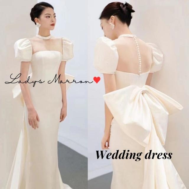ウェディングドレス バックリボン 後ろリボン 白 前撮りドレス 白ワンピ 白ワンピース 白ドレス 二次会 花嫁 2次会 結婚式ドレス 白い 韓国 春 夏 秋 冬 可愛い 前撮り 後撮り 披露宴 パーティードレス ロングドレス 結婚式 ウエディングドレス 白いドレス ホワイトドレス
