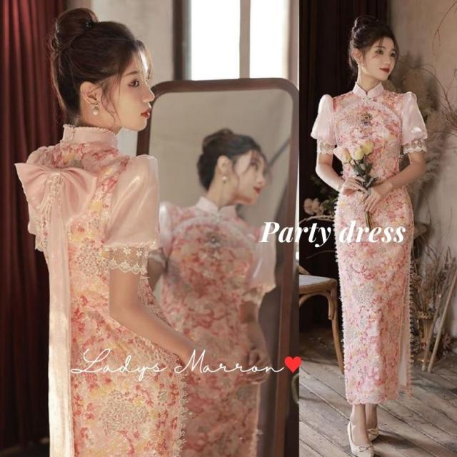 チャイナドレス チャイナ服 チャイナワンピース ワンピースチャイナ風 チーパオ 中華風 服 刺繍ドレス パーティードレス かわいい ホルターネックドレス タイトドレス 花柄ドレス 結婚式お呼ばれドレス 結婚式服装 韓国 花柄 マオカラー 春 夏 秋 冬 半袖 ロング丈