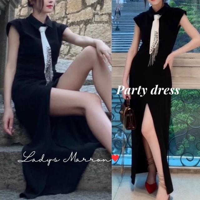 ボウタイワンピース ノースリーブドレス 黒ドレス お呼ばれドレス 結婚式 パーティードレス 韓国 同窓会ドレス 結婚式 ワンピース プチプラ 結婚式お呼ばれドレス 結婚式服 結婚式参列ドレス 結婚式服装 タイ 無地 ネクタイ 春 夏 ノースリーブ  可愛い