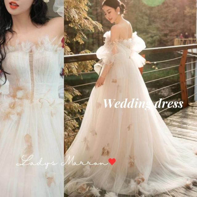 ウェディングドレス ウエディングドレス 白 前撮りドレス ワンピース 前撮り Aラインドレス プリンセスライン トレーンドレス 白ワンピ 白ワンピース 白ドレス オフショルドレス オフショルダードレス 二次会 花嫁 2次会 花嫁ドレス 結婚式 韓国 春 夏 秋 冬