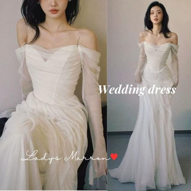 ウェディングドレス ウエディングドレス レース 白 前撮りドレス ワンピース 前撮り スレンダーライン エンパイアライン オフショルドレス オフショルダードレス 個性的ドレス 白ワンピ 白ワンピース 白ドレス 二次会 花嫁 2次会 花嫁ドレス 結婚式 韓国 春 夏 秋 冬