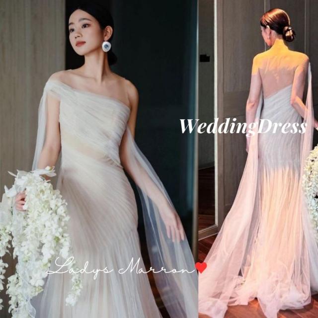 ウェディングドレス ウエディングドレス 白 前撮りドレス 前撮り アシンメトリードレス 白ワンピ 白ワンピース 白ドレス 白いドレス 二次会 花嫁 2次会 花嫁ドレス 結婚式 韓国 春 夏 秋 冬 可愛い フォトウェディング ブライダルドレス 二次会ドレス