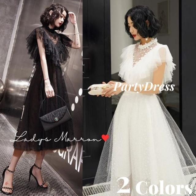 オケージョンドレス 黒 白 フリルドレス かわいいドレス パーティードレス 韓国 かっこいい 個性的 20代 10代 同窓会ドレス 成人式ドレス 二次会ドレス 服装 お呼ばれドレス 結婚式ドレス 結婚式 お呼ばれ 服 結婚式お呼ばれドレス 大人 ミディ丈ドレス