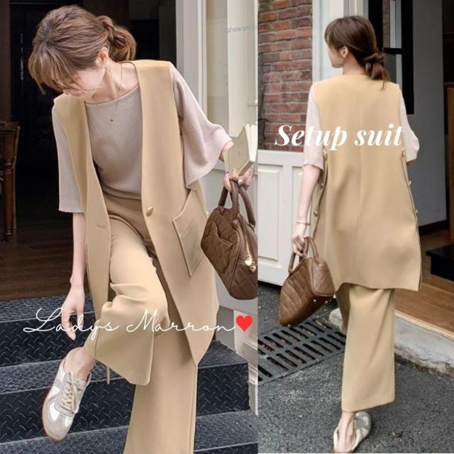 ジレセットアップ パンツセットアップ ベストセットアップ 同窓会 服装 成人式 入学式 入園式 服 七五三 母親 ママ ママスーツ カジュアルスーツ レディース パンツスーツ 20代 30代 40代 50代 セットアップ スリーピース 春 秋 可愛い 韓国 ロングジレ ロングベスト