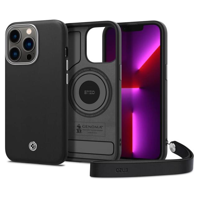 Spigen iPhone 13 Pro Max ケース Magsafe対応 マグネット搭載 超薄型 超軽量 傷防止 ディテール設計 レザー ワイヤレス充電対応 エンツォ ACS03233 (ブラック)