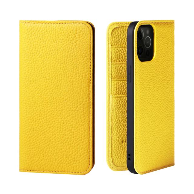 [HANATORA] iPhone13 Pro Max ケース 手帳型 本革 シュリンクカーフレザー スマホケース 耐衝撃 磁石不使用 マグネットなし ハンドメイド ギフトにも最適品 ダイアリーケース Edel イエロー PH-13ProMax-Yellow