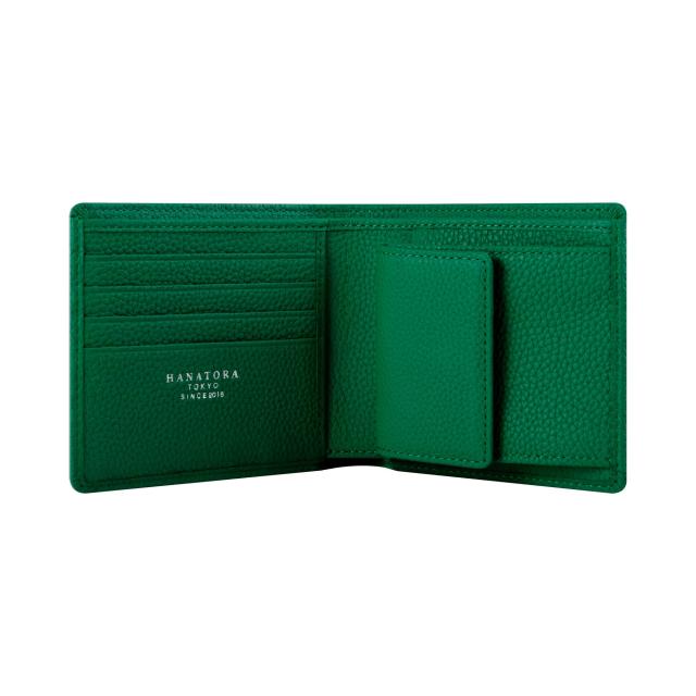 [hanatora] 本革 ミニ財布 シュリンクレザー 二つ折り財布 薄型 小さい財布 スリム コンパクト カードケース レディース メンズ サイフ 小銭入れ シンプル 2つ折り ウォレット 緑 グリーン PSA02-D-Green