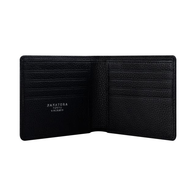 [hanatora] 本革 ミニ財布 シュリンクレザー 二つ折り財布 薄型 小さい財布 スリム コンパクト カードケース レディース メンズ サイフ 小銭入れ シンプル 2つ折り ウォレット 黒 ブラック PSA02-A-Black