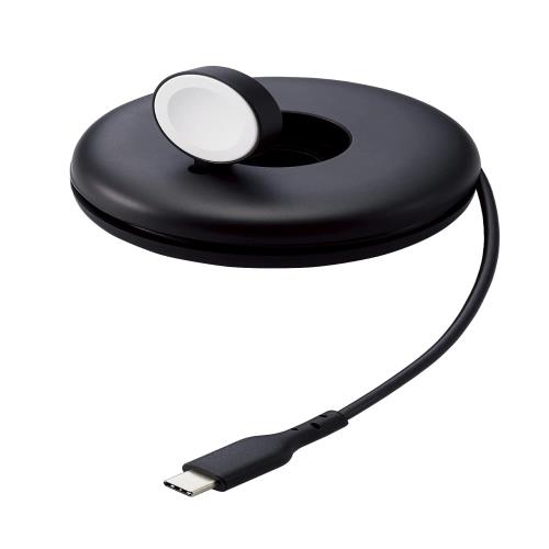 エレコム(ELECOM) Apple Watch アップルウォッチ 充電スタンド 高速充電対応 Type-C 巻き取り可 Made for Apple Watch 正規認証品 Series Ultra 8 7 6 SE 5 4 3 2 1 / AirPods Pro (第2世代) ブラック MPA-AWSTCQBK