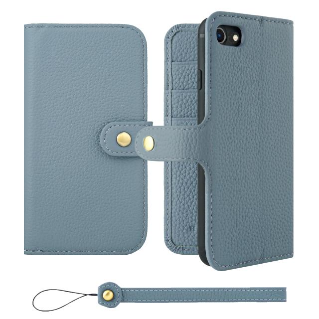 [HANATORA] iPhone8/iPhone7/iPhoneSE3/SE2 (第3世代・第2世代) ケース 手帳型 本革 シュリンクカーフレザー スマホケース スタンド機能 ベルトあり マグネットなし ブルーグレー H0XB-8SE-BlueGray
