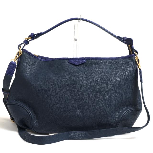 ○レザージュエルズ LEATHER JEWELS 牛革 クロコダイル ハンドバッグ 71031A 2WAY ショルダーバッグ シボ革 シュリンクレザー レデ 中古