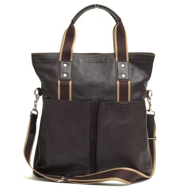 ○コーチ COACH カーフ トートバッグ F70558 Heritage Web Leather Foldover Tote ヘリテージ ウェブ レザー フォルド オーバー ト 中古