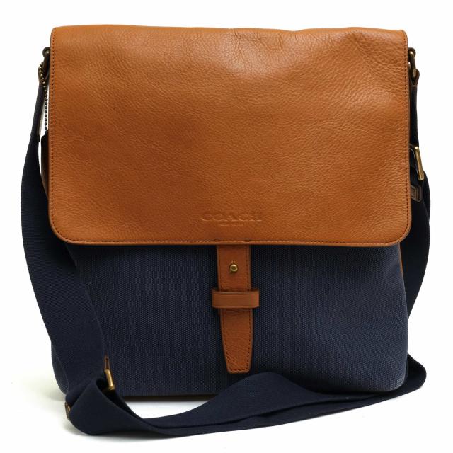 ○コーチ COACH 一部サドルレザー ショルダーバッグ F71269 ヘリテージ ビーチ キャンバス ソリッド マップ バッグ HERITAGE BEACH 中古