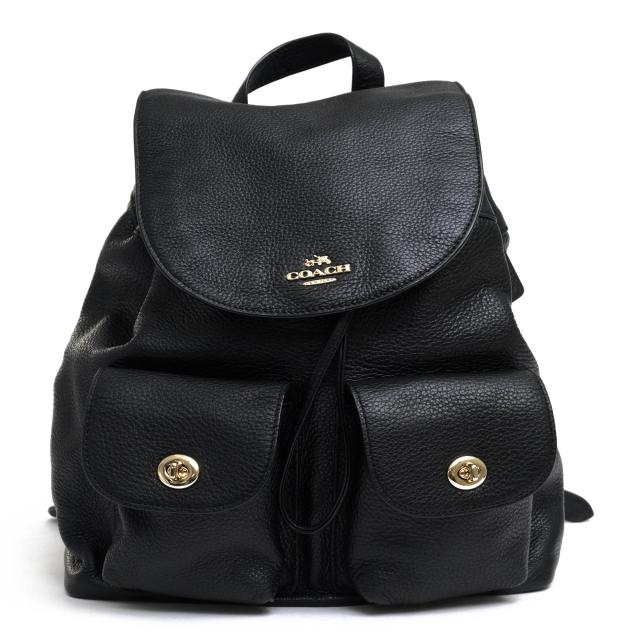 ○コーチ COACH ペブルドレザー 牛革 リュック F37410 BILLIE BACKPACK IN PEBBLE LEATHER ビリー バックパック 巾着型 シボ革 シ  中古