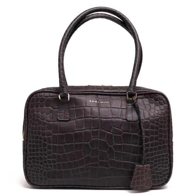 ○エーディーエムジェイ ADMJ 国産牛革 ハンドバッグ ACS01070 CROCODILEEMBOSSING BASIC BOSTONBAG 28cm ミニボストン クロコ型押 中古