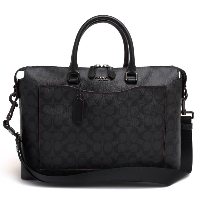 ○コーチ COACH 一部牛革 ビジネスバッグ 89952 Beckett Pocket Brief In Signature Canvas ベケット ポケット ブリーフ シグネチ  中古