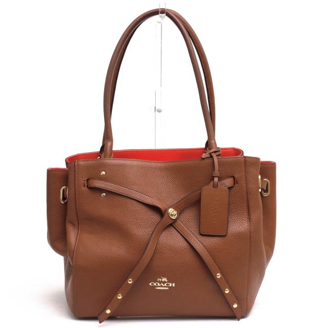 ○コーチ COACH リファインド ペブルドレザー 牛革 ハンドバッグ 35838 Turnlock Tie Small Tote in Refined Pebble Leather ター  中古