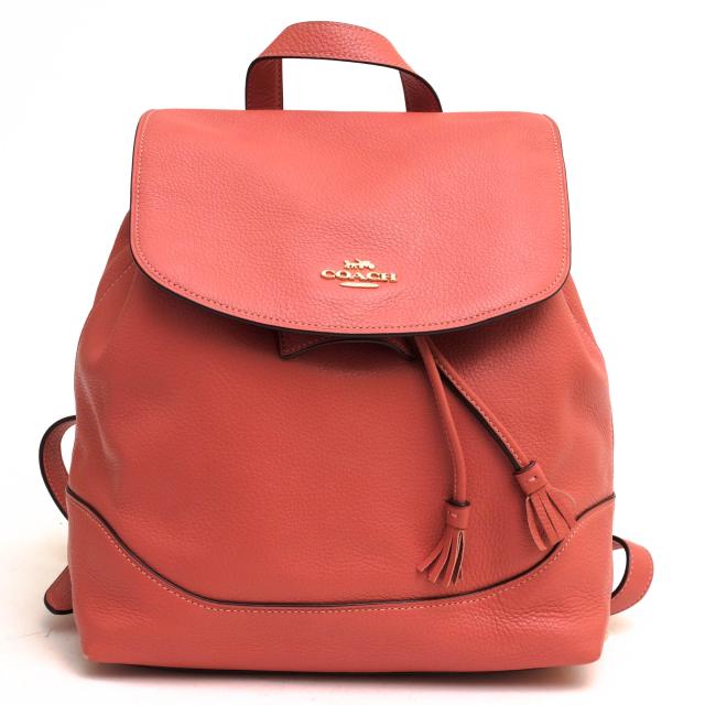 ○コーチ COACH ペブルドレザー 牛革 リュック F72645 Elle Backpack エル バックパック フラップ式 巾着型 シボ革 シュリンクレザ 中古