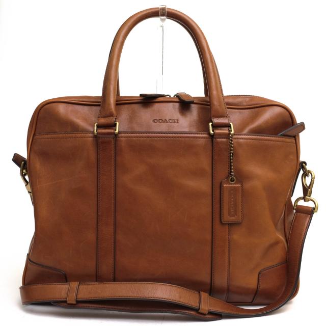○コーチ COACH ソフトポートレザー 牛革 ビジネスバッグ 70901 Bleecker Leather Slim Brief ブリーカー スリム ブリーフ 2WAY シ 中古