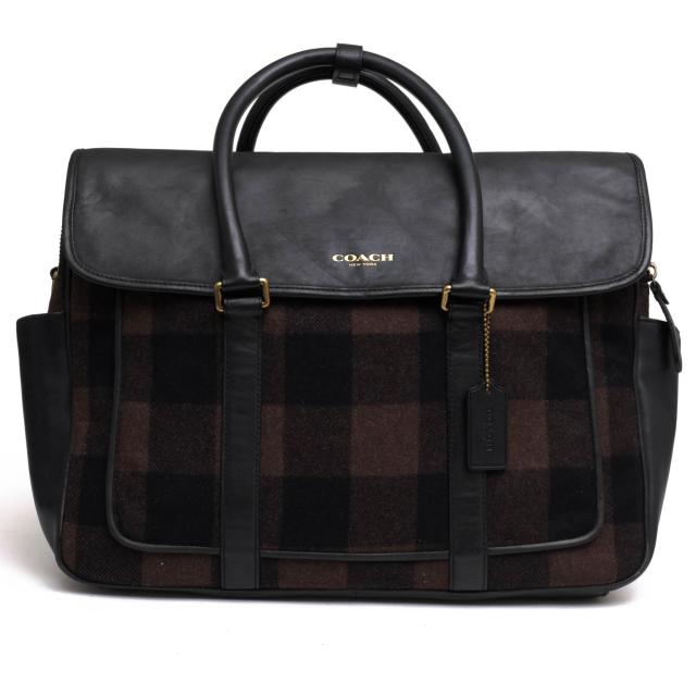 ○コーチ COACH ビジネスバッグ F71440 ESSEX WOOL FLIP Commuter エセックス ウール フリップ コミューター チェック柄 メンズ 【 中古