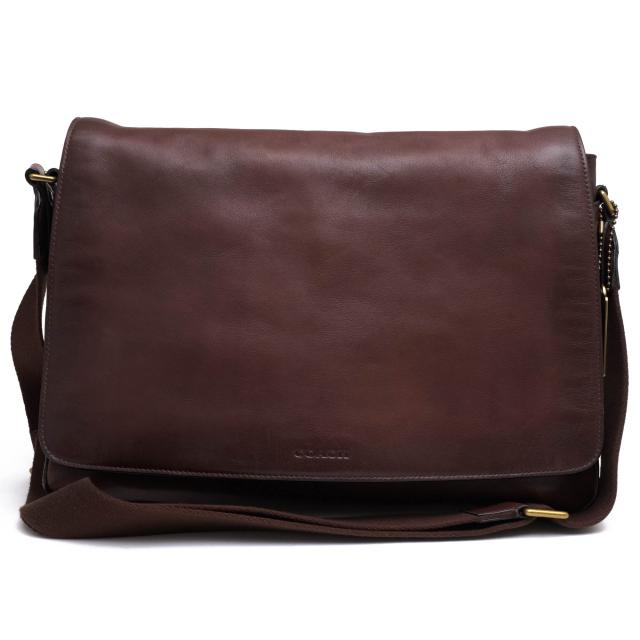 ○コーチ COACH ソフトポートレザー 牛革 ショルダーバッグ 70486 Bleecker Courier Bag ブリーカー クーリエバッグ フラップ式 メ 中古