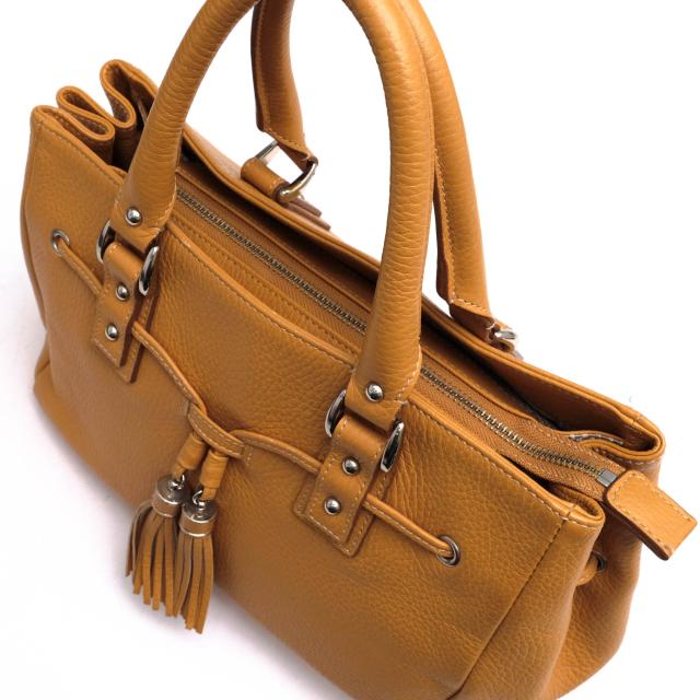 ○和光 WAKO 牛革 カーフ ハンドバッグ タッセル シボ革 シュリンク