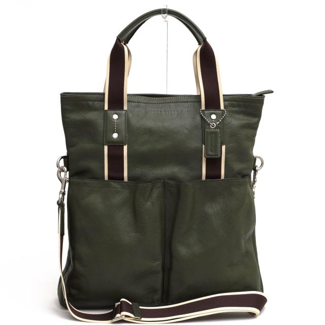 ○コーチ COACH 牛革 ウェブレザー カーフ トートバッグ F70558 Heritage Web Leather Foldover Tote ヘリテージ ウェブ レザー フ 中古