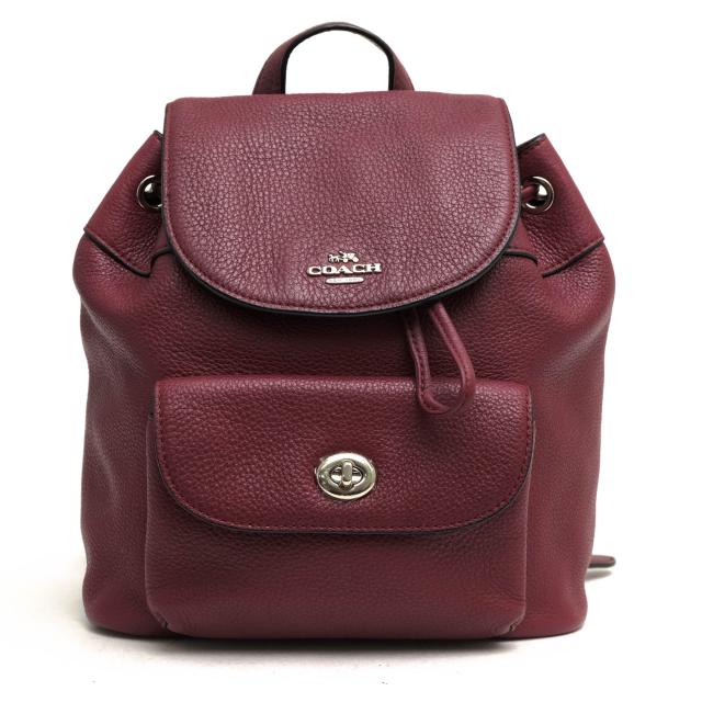 ○コーチ COACH ペブルドレザー 牛革 リュック F37621 Mini Billie Backpack In Pebble Leather ビリー ミニ バックパック 巾着型  中古