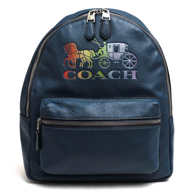 ○コーチ COACH ペブルドレザー 牛革 リュック F76772 Jes Backpack With Rainbow Horse And Carriage レインボー ホース アンド   中古