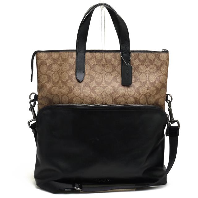 ○コーチ COACH PVCコーディングキャンバス 牛革 トートバッグ F72528 Graham Foldover Tote In Signature Canvas グラハム フォー 中古