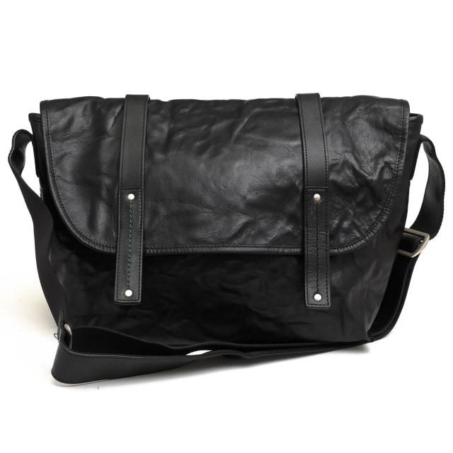 ○ポールスミス Paul Smith イタリアンレザー 牛革 牛ステア革 ショルダーバッグ PSR252 クラッシュレザー フラップ式 シワ加工 メ 中古