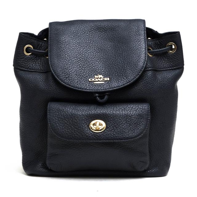 ○コーチ COACH ペブルドレザー 牛革 リュック F37621 Mini Billie Backpack In Pebble Leather ビリー ミニ バックパック 巾着型  中古