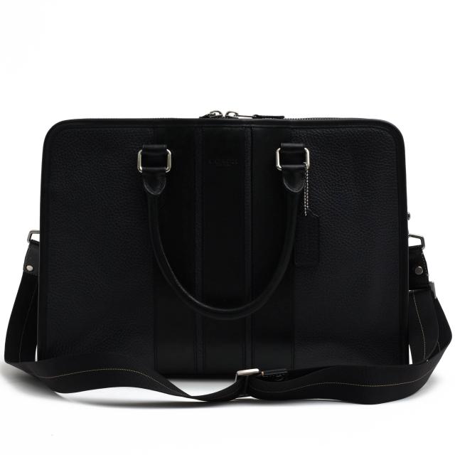○コーチ COACH ペブルドレザー 牛革 ビジネスバッグ F72308 Bond Brief ボンド ブリーフ ストライプ 2WAY ショルダーバッグ シボ  中古