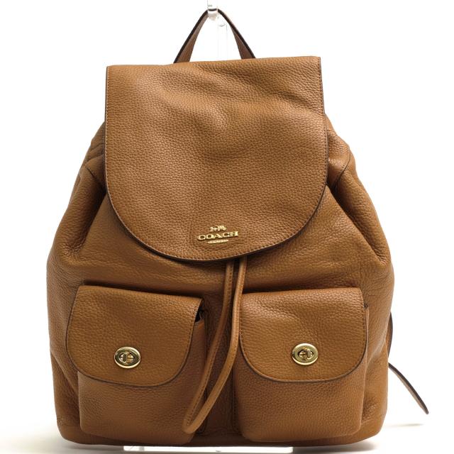 ○コーチ COACH ペブルドレザー 牛革 リュック F29008 Billie Pebbled Leather Backpack ビリー ペブルドレザー バックパック 巾着 中古