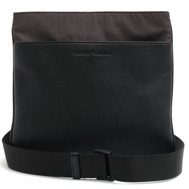 ○アルマーニ EMPORIO ARMANI ペブルドレザー 牛革 ショルダーバッグ ショルダーポシェット シボ革 シュリンクレザー メンズ 【中  中古