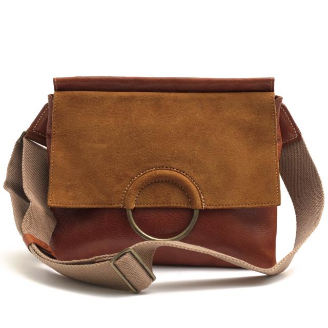 ○ゲンテン genten 牛革 ショルダーバッグ Cosmo コズモ リングパーツ シボ革 シュリンクレザー ベロア メンズ 【中古】 中古